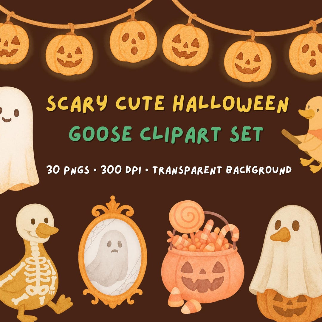 Scary Cute Halloween Goose Clipart Set – Soft Watercolor Orange Goose ...