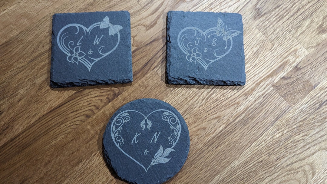 Valentines Day Slate Coaster, Personalised Initial Letter, Laser ...