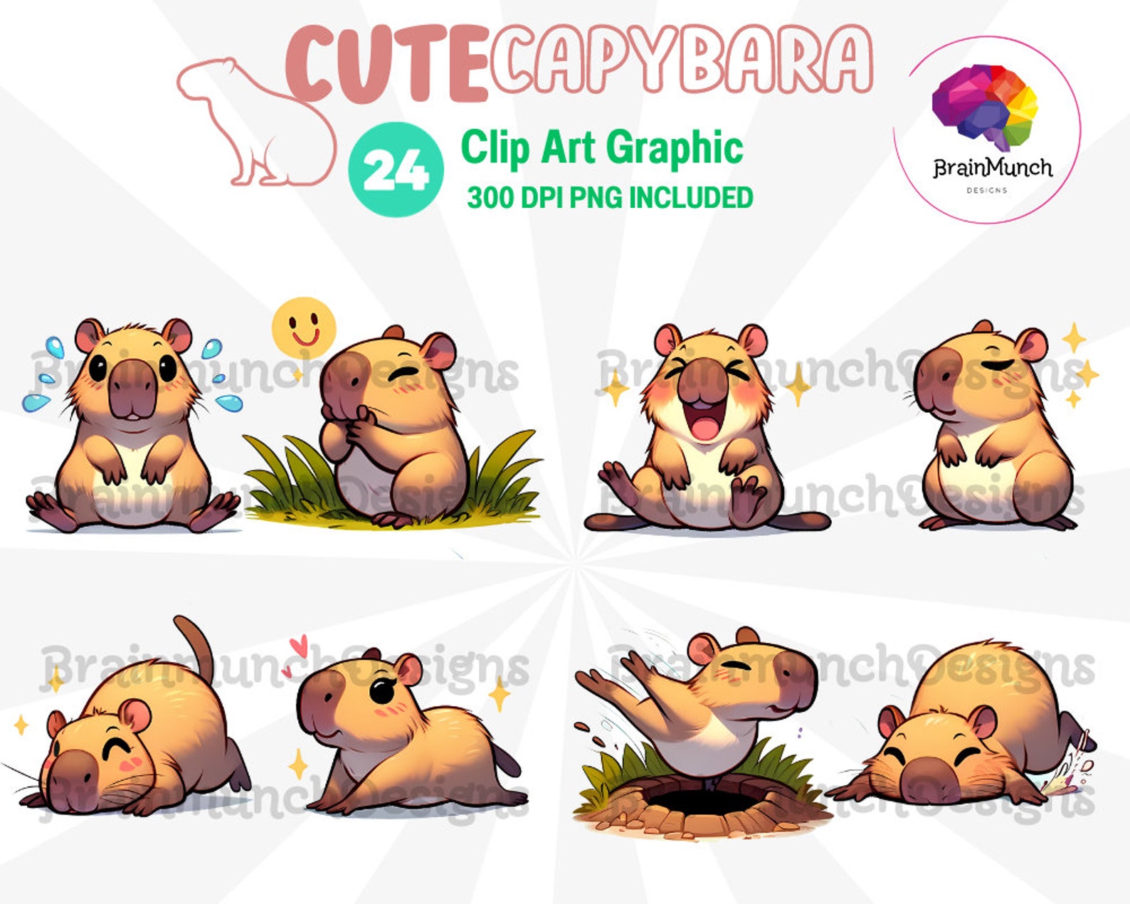 Cute Capybara Clipart, Kawaii Capybara Doodle and Icons, Pet ...