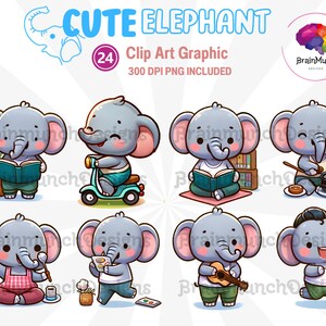 Cute Elephant Clipart, Kawaii Elephant Doodle and Icons, Pet ...