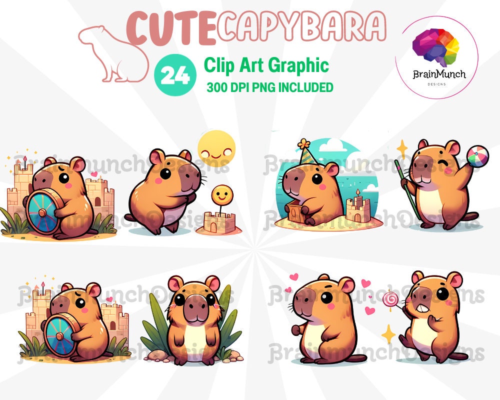 Cute Capybara Clipart, Kawaii Capybara Doodle and Icons, Pet ...