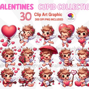 Cute Valentine Cupid Clipart, Kawaii Valentine Doodle and Icons, Pet ...