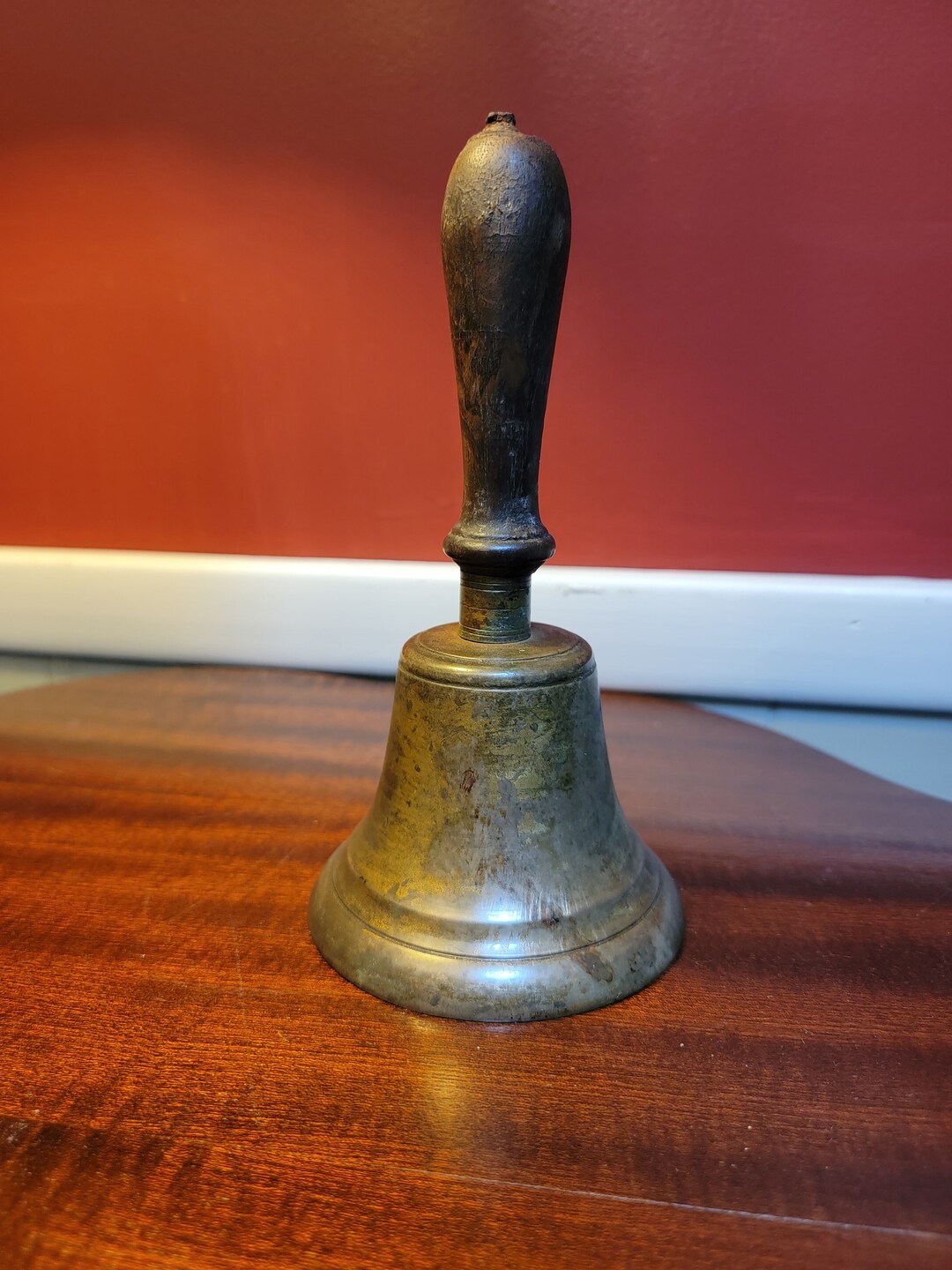 8" Antique Brass and Wood School Bell - Etsy