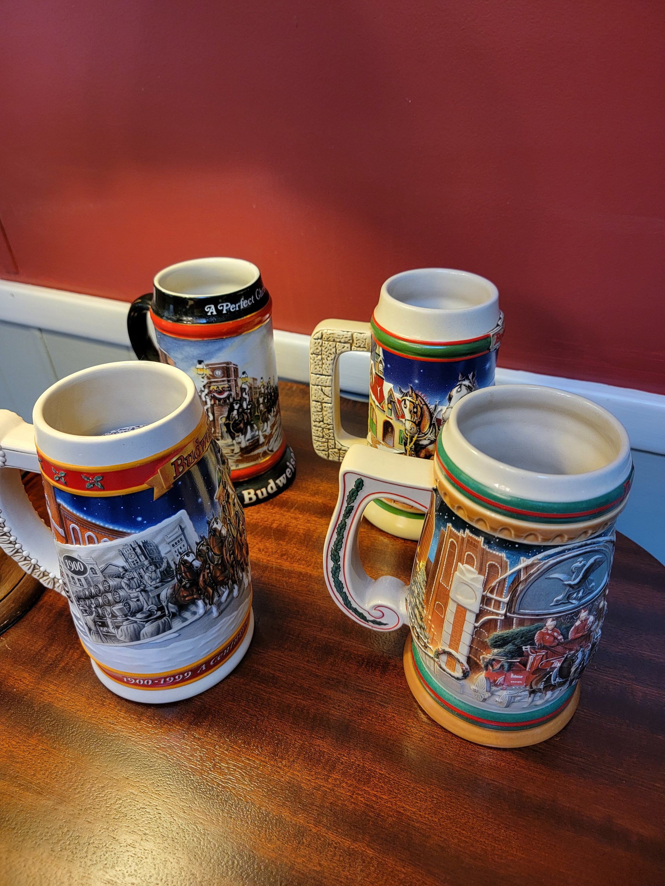 Set of (4) Vintage Collectible Holiday Budweiser Beer Steins 1992, 1997 ...
