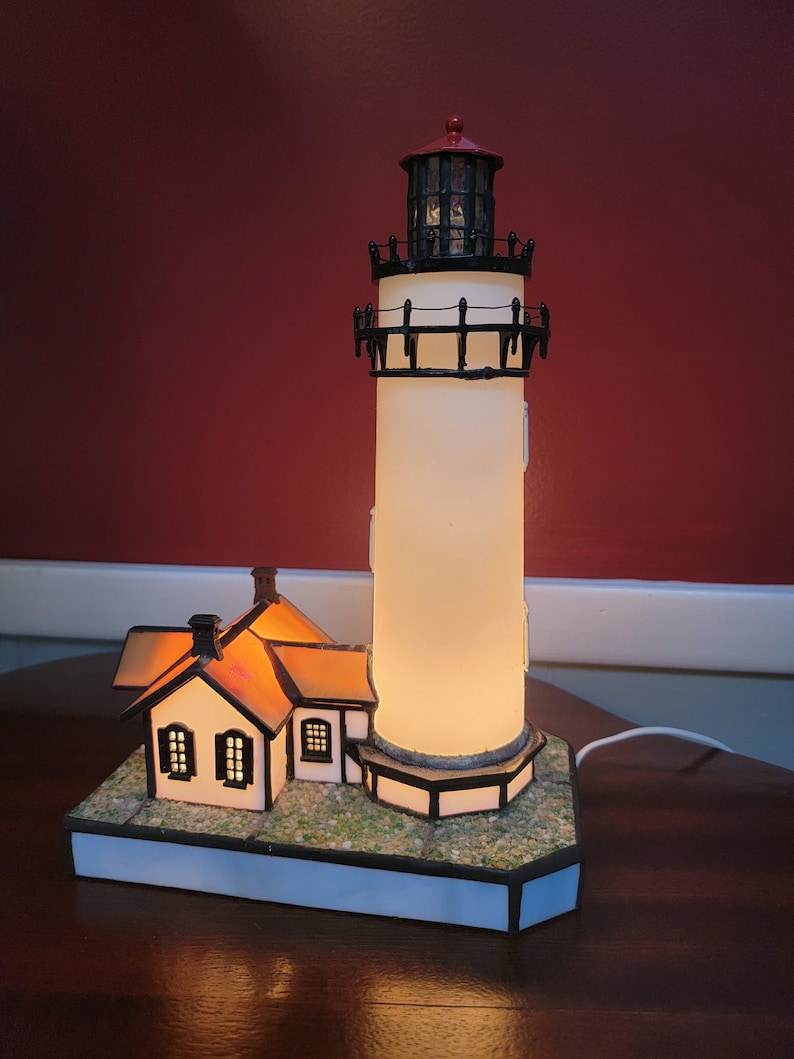 1995 Limited Edition Stained Glass Light House Lamp by Bill Job's ...