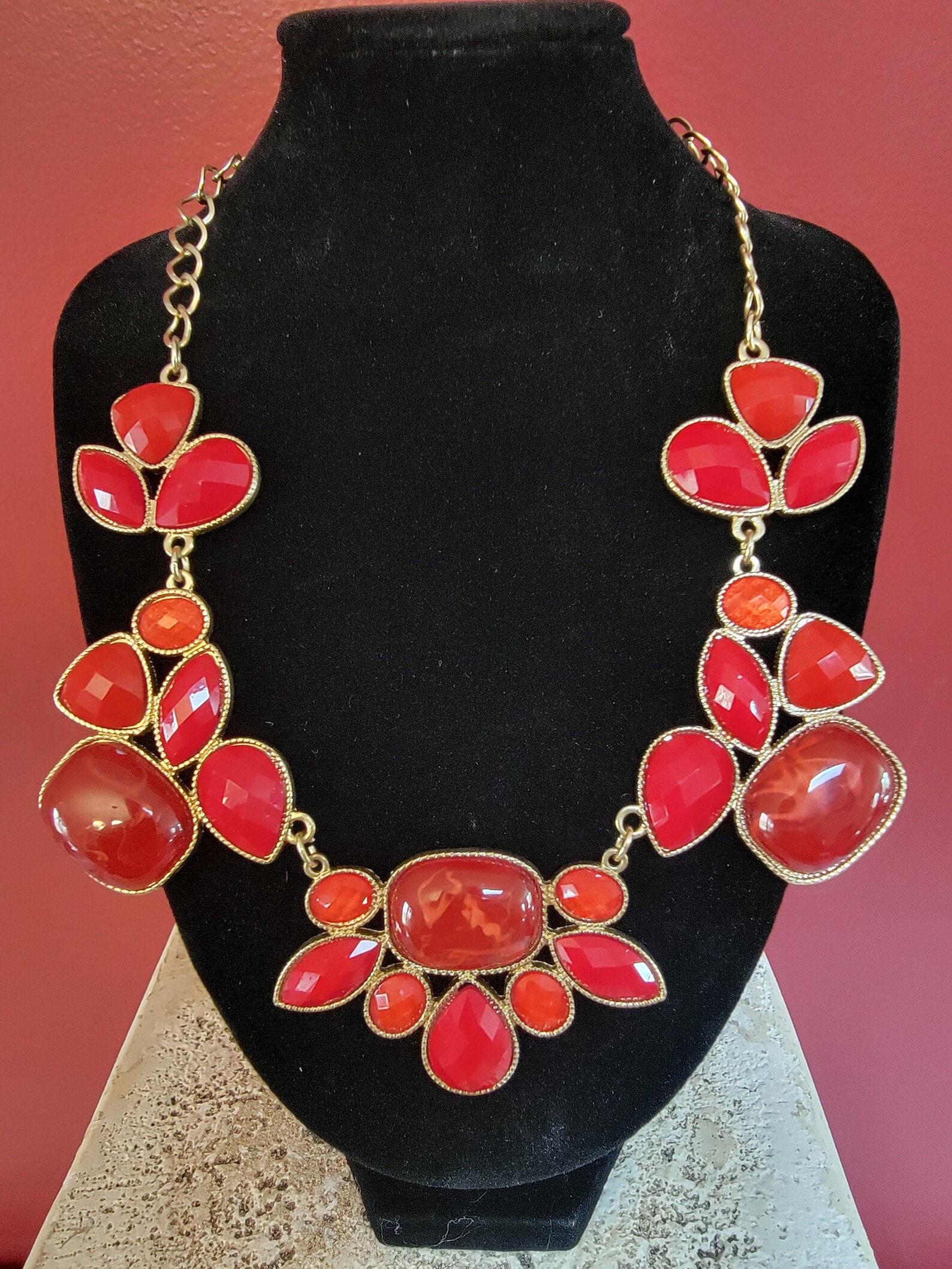 Vintage Red Necklace, Bold, Stunning, Multi-facted, Adjustable up to 22 ...