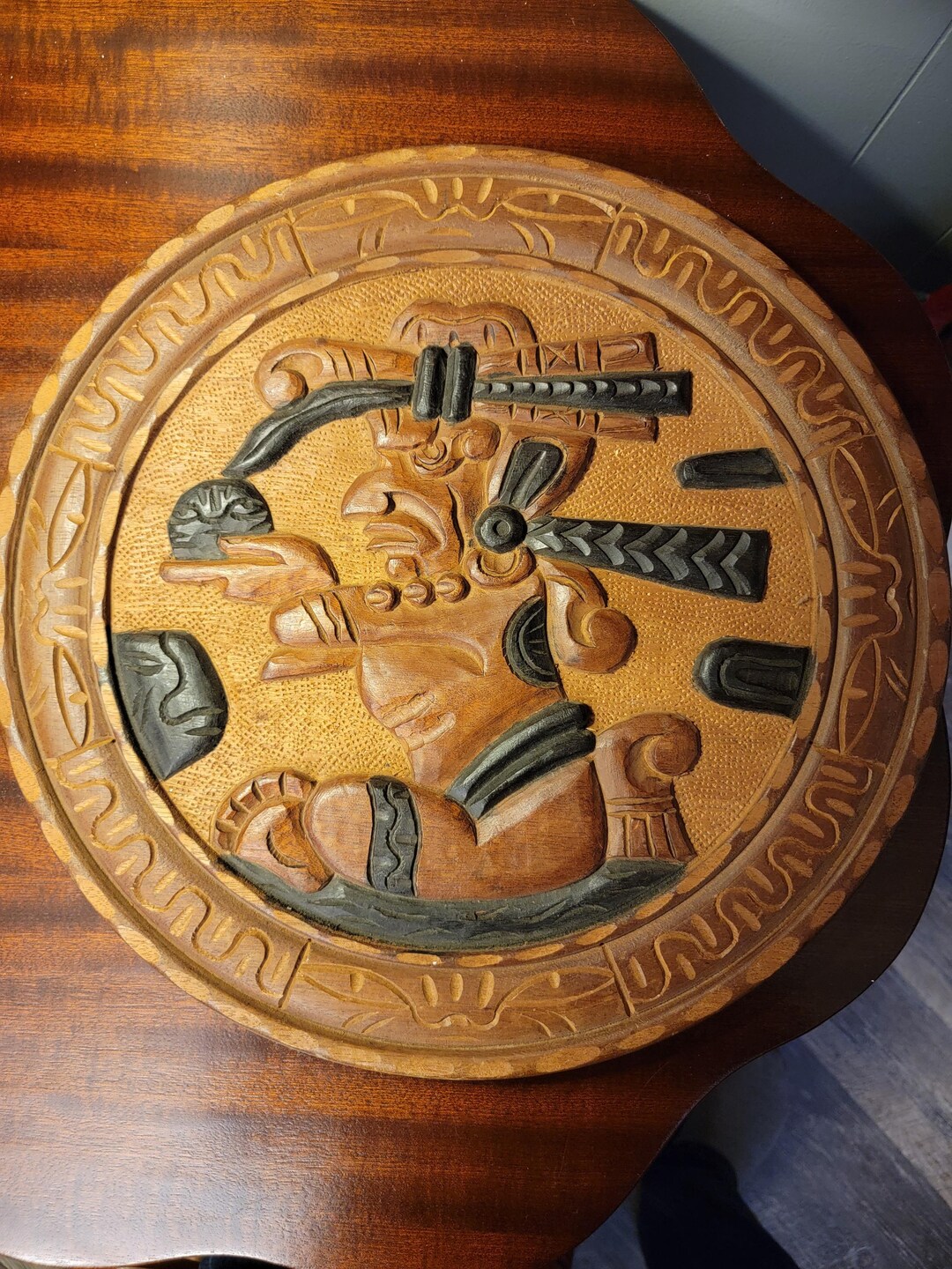 Vintage Hand Carved Wood Aztec Calendar Astrology Sun God - Etsy