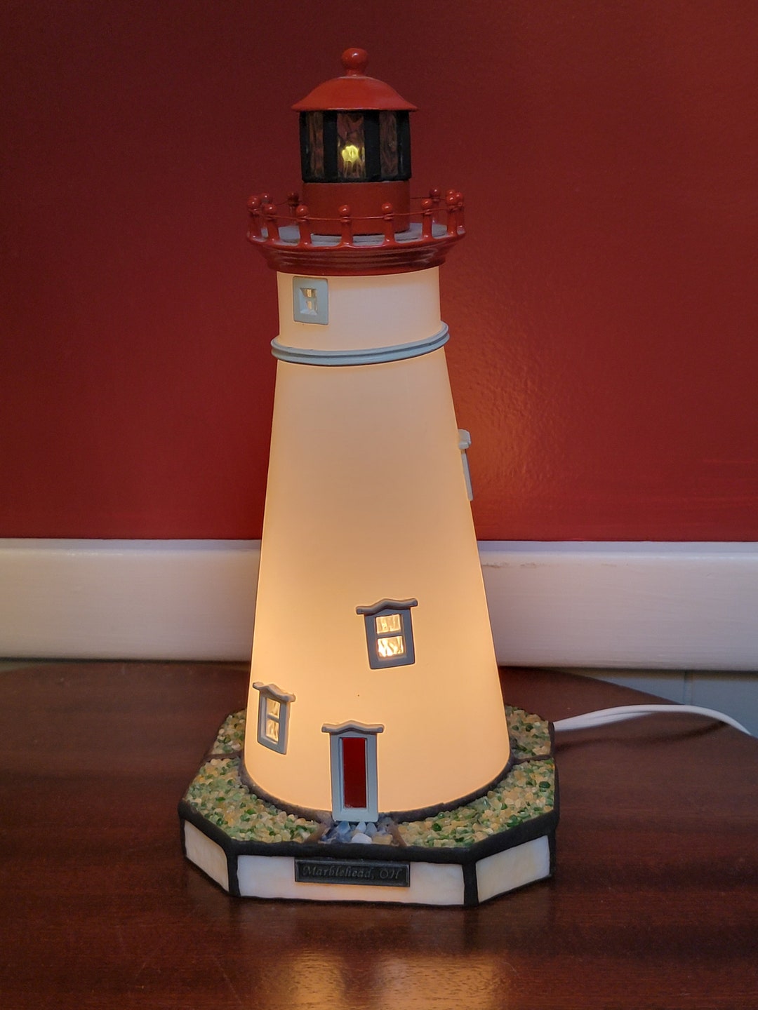 1995 Limited Edition Stained Glass Light House Lamp by Bill Job's ...