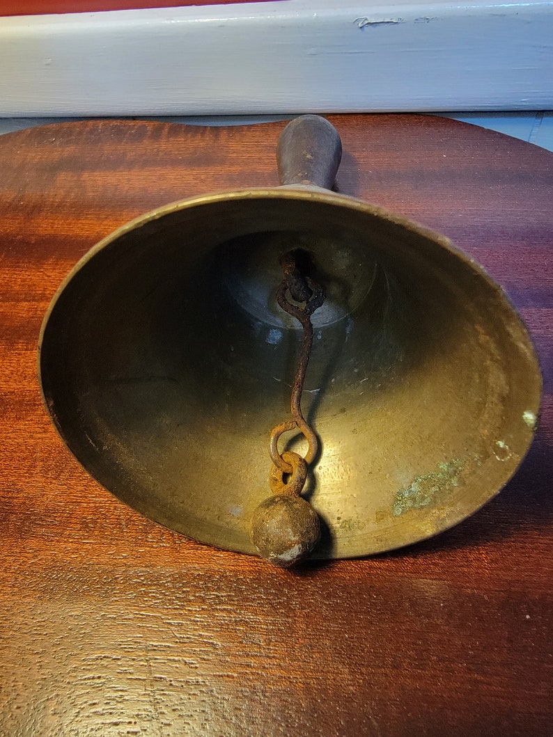 8" Antique Brass and Wood School Bell - Etsy