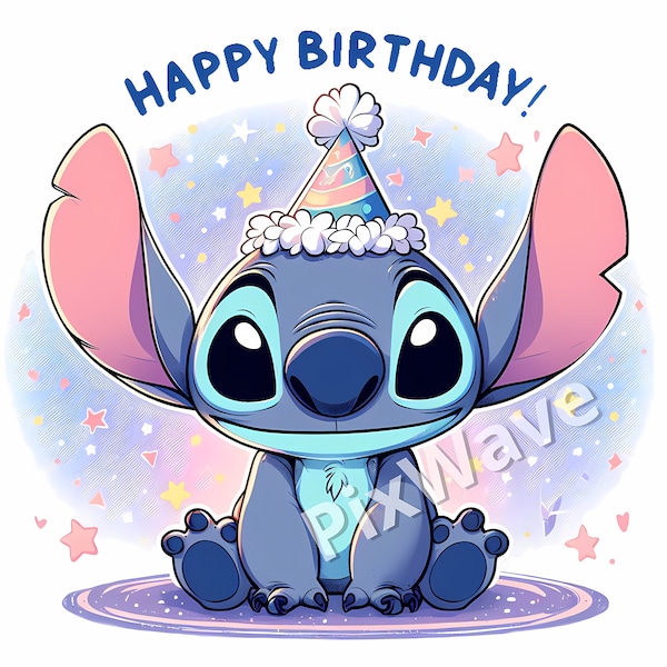 Stitch Happy Birthday Stickers - Etsy
