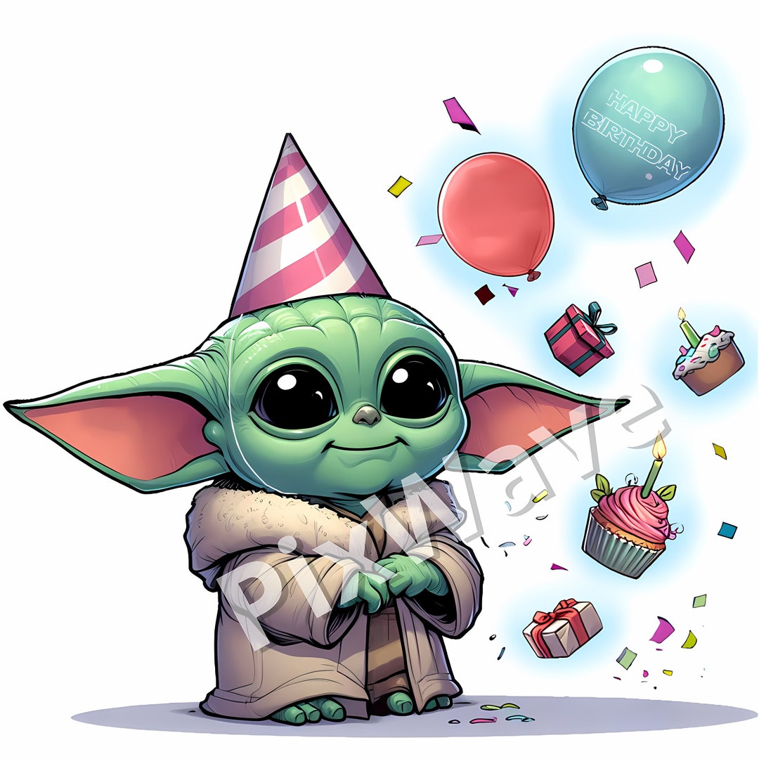 Grogu Birthday PNG, Baby Grogu With Cake, Baby Grogu SVG, Cute Baby ...