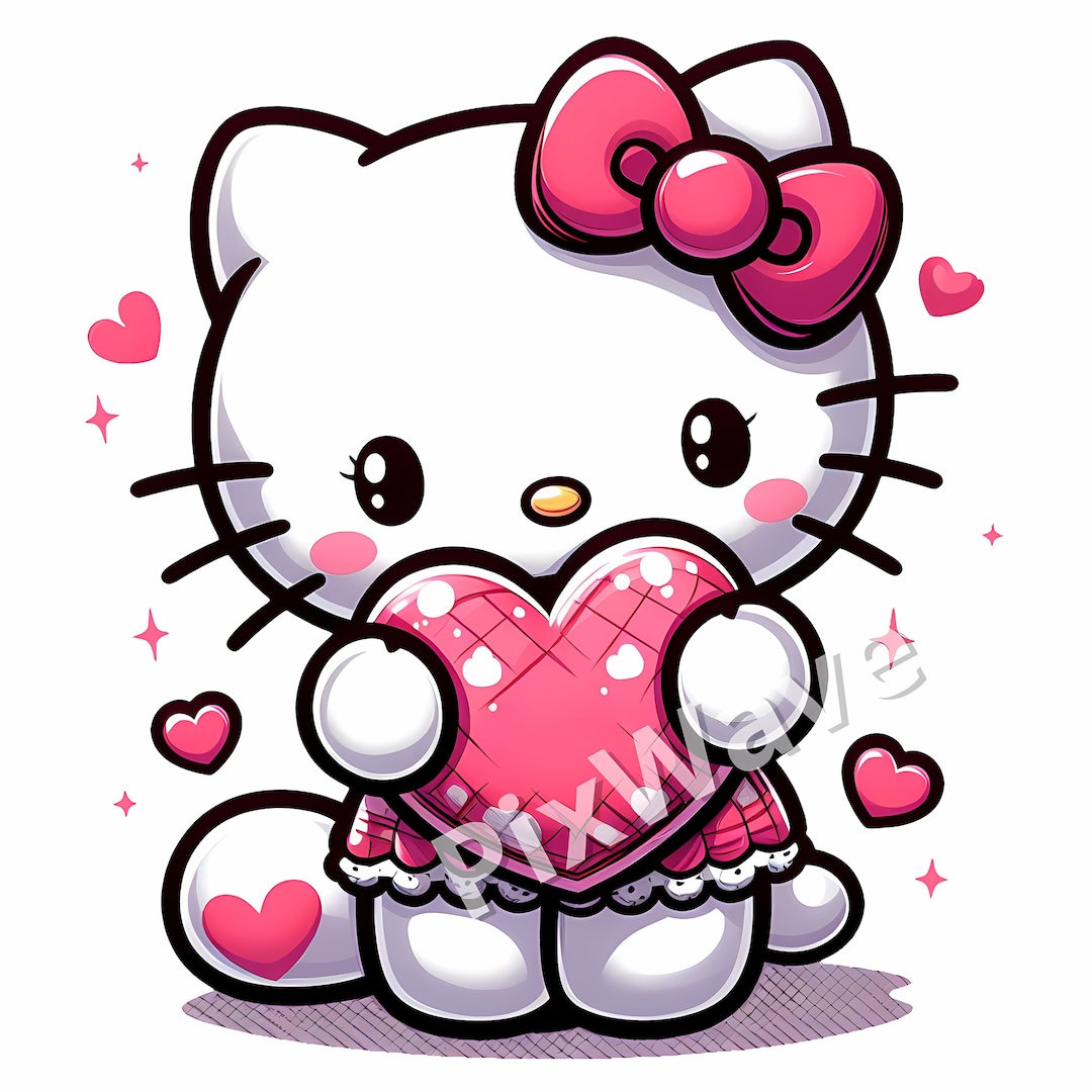 Hello Valentine Kitty SVG, Hello Heart Balloons Kitty PNG, Hello Love ...