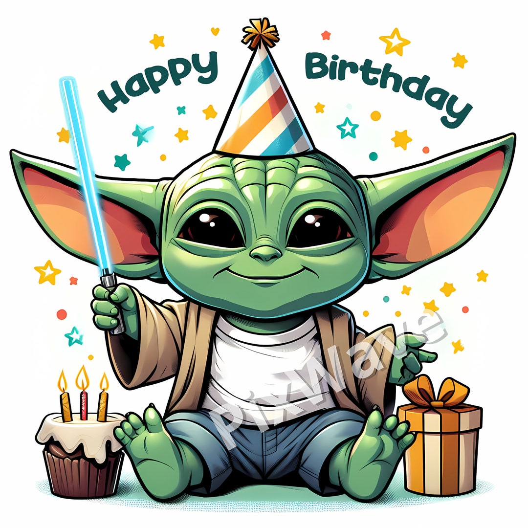 Grogu Birthday PNG, Baby Grogu With Cake, Baby Grogu SVG, Cute Baby ...