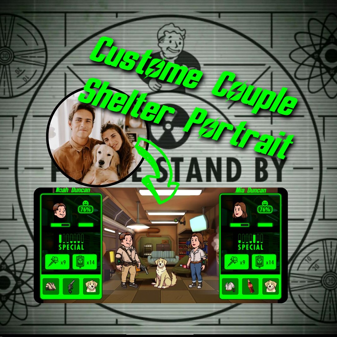 Custom Fallout Portrait, Fallout Shelter, Custom Art, Custom Couple ...