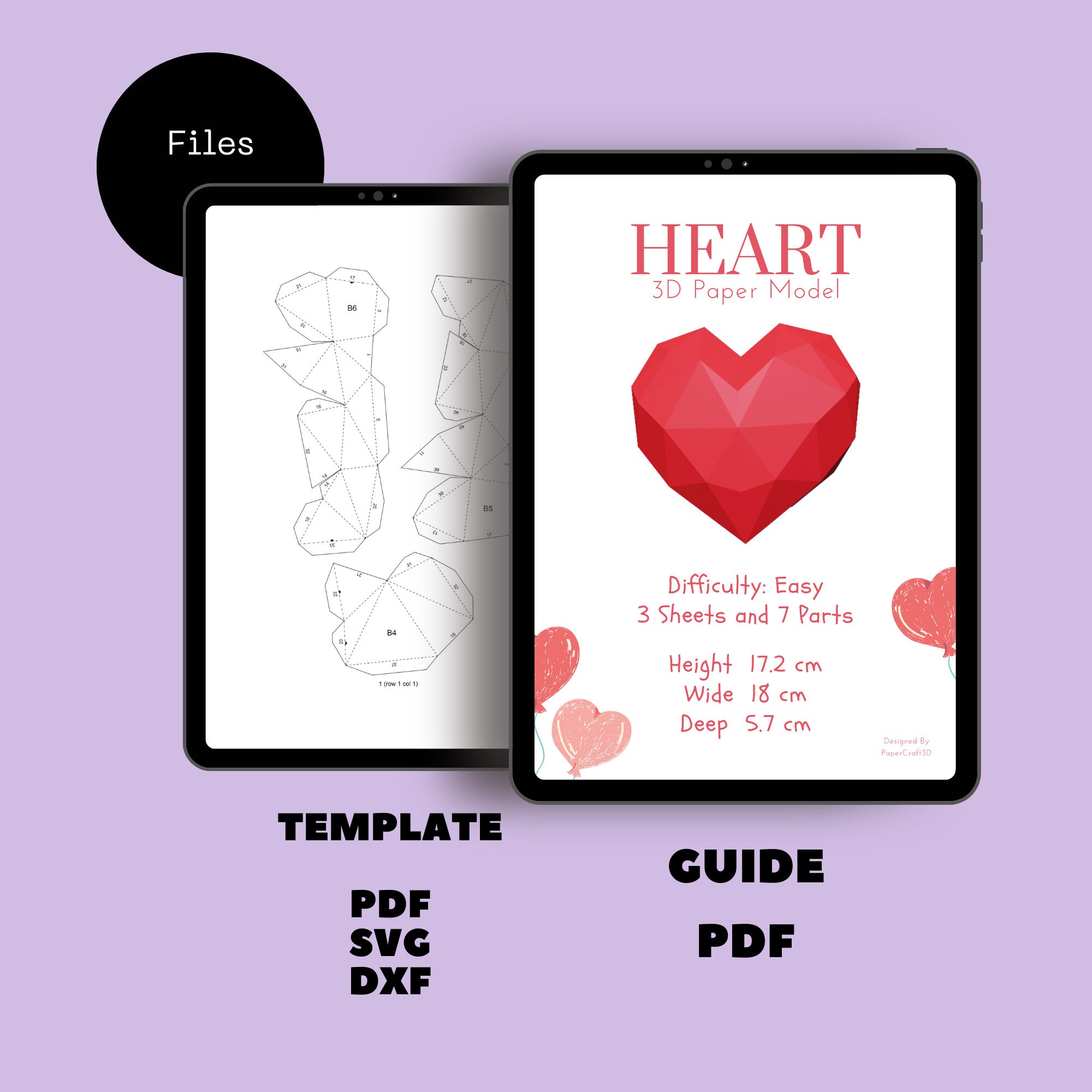 Heart Paper Craft, PDF Download DIY, Home Decor, Origami Gift, 3d ...