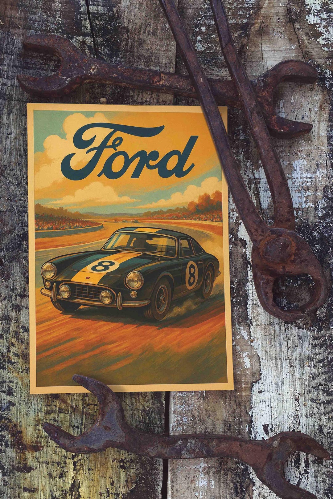 Vintage Ford Racing Poster to Print | Retro 60s Circuit Poster | Garage ...