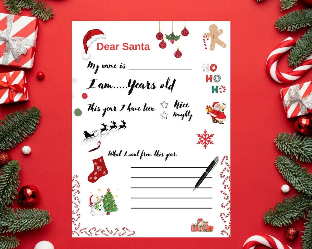 Letter to Santa, Printable, Kid's Christmas Letter, Dear Santa ...