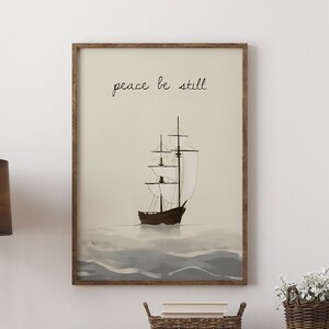 Peace Be Still Poster - Jesus Calms Storm, Jesus Bible Art, Modern Boho ...