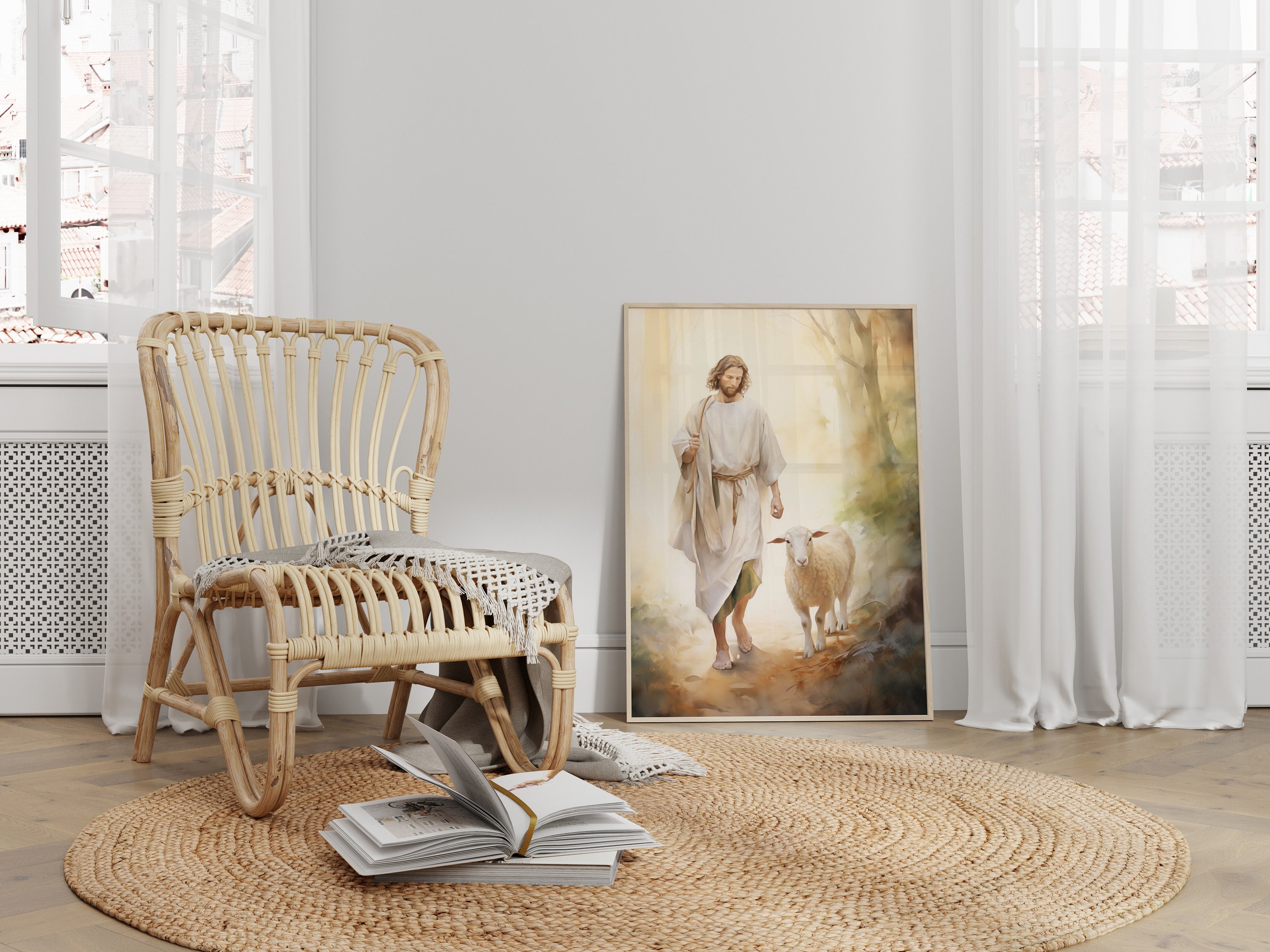 The Good Shepherd Poster, Jesus Leaves the 99 Sheep, Christian Modern ...