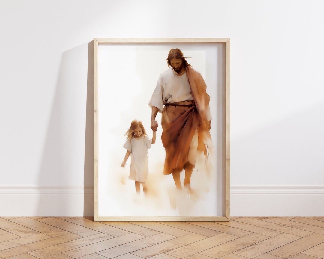Jesus Christ Walking With a Girl Art Print - Bible Art, Christian Wall ...