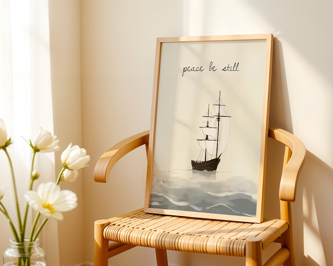 Peace Be Still Poster - Jesus Calms Storm, Jesus Bible Art, Modern Boho ...
