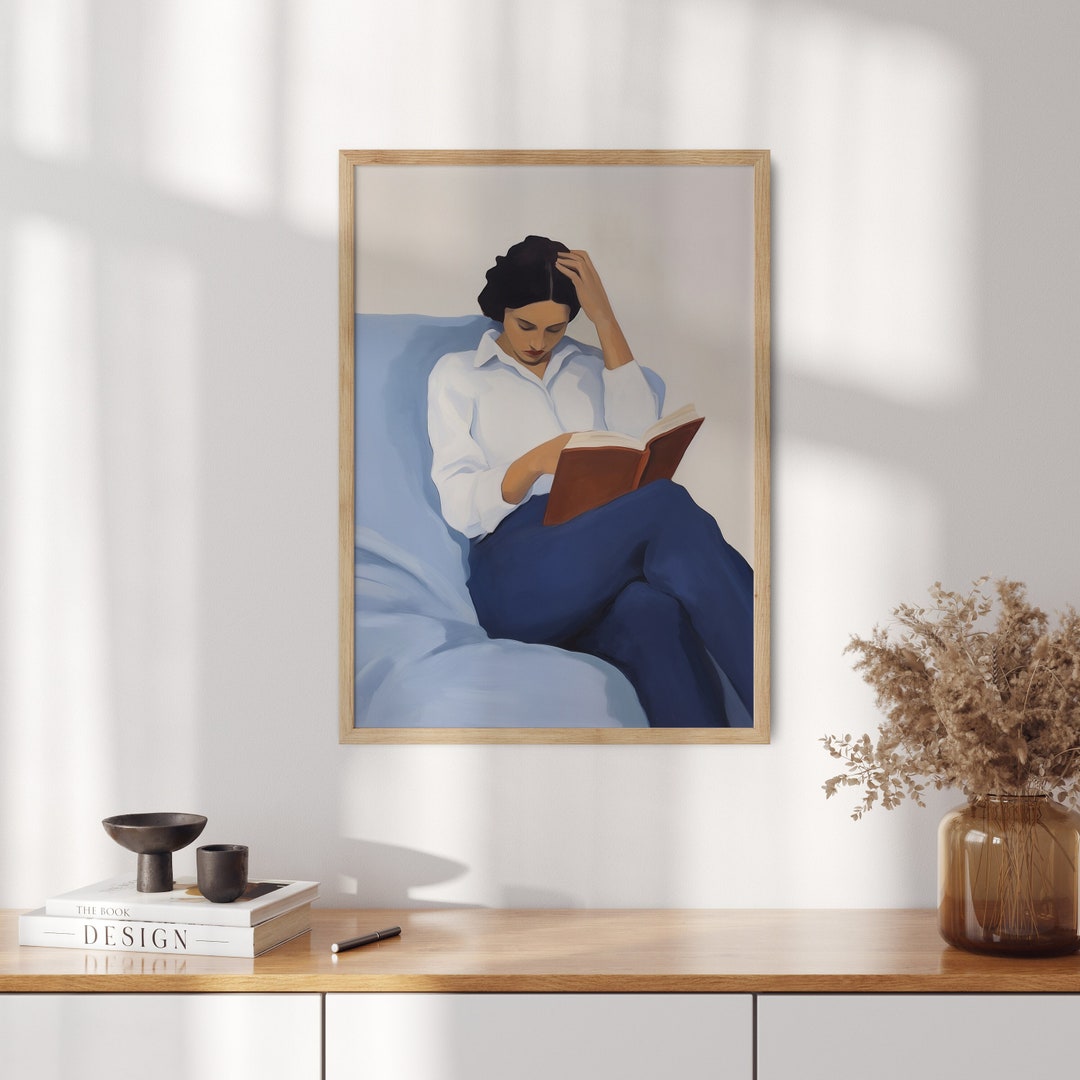 Woman Reading a Book Art, Woman Reading Painting, Book Lover Art Print ...