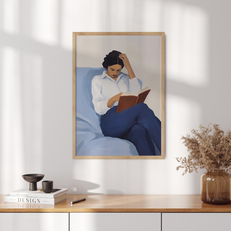 Woman Reading Gouache Painting: Book Lover Art Print - Library Wall Art ...
