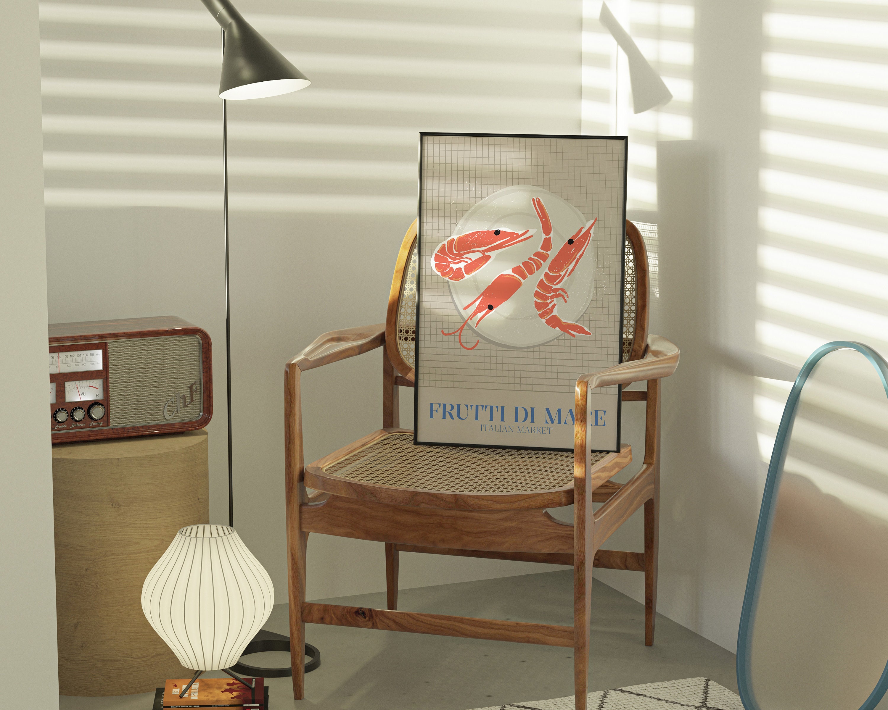 Frutti Di Mare Poster by Wallency Red Shrimp Wall Print, Minimalist ...