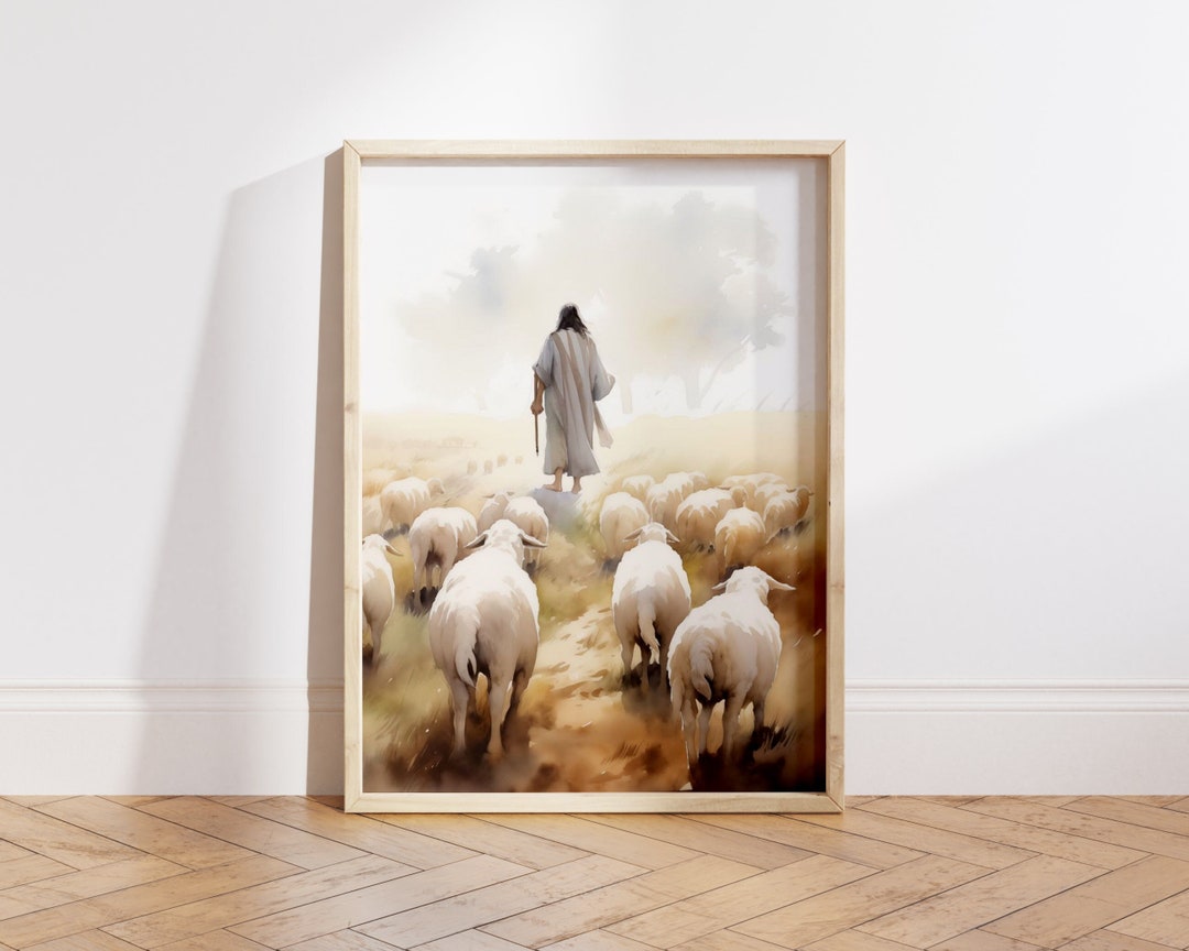 The Good Shepherd Poster, Jesus Leaves the 99 Sheep, Christian Modern ...