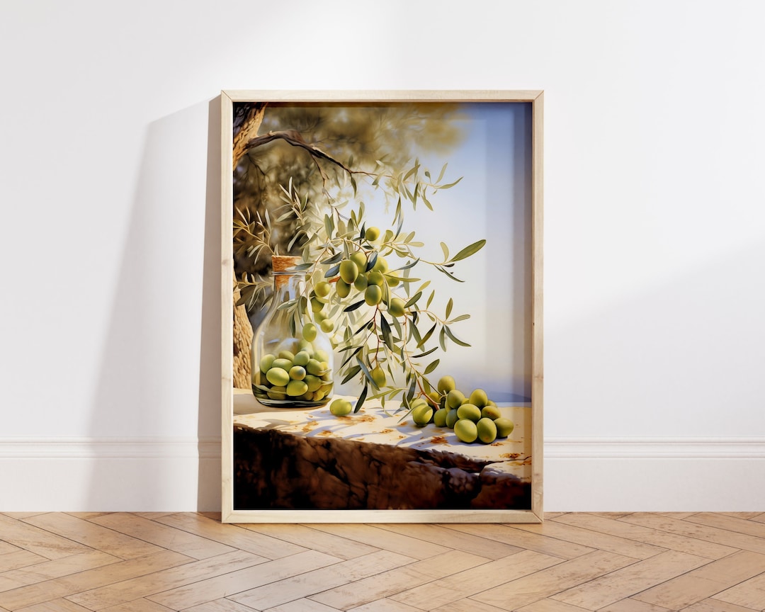 Watercolor Olive Branch Print, Olive Oil Bottle Art, Olive Green Prints ...