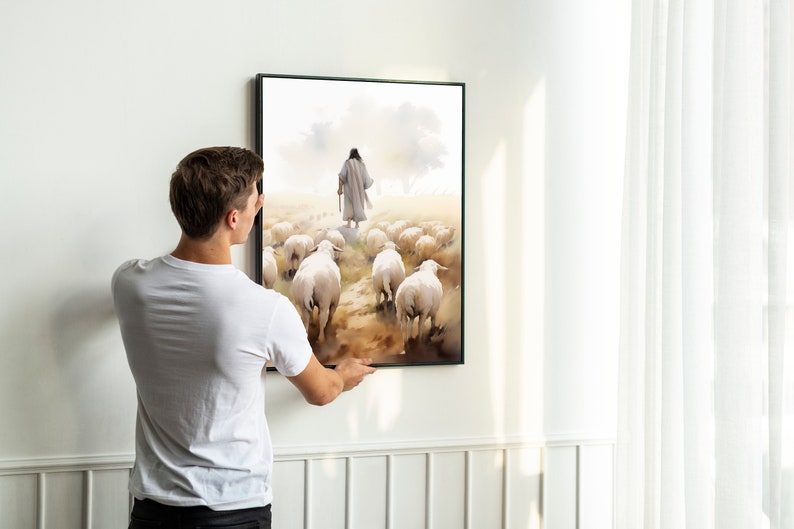 The Good Shepherd Poster, Jesus Leaves the 99 Sheep, Christian Modern ...