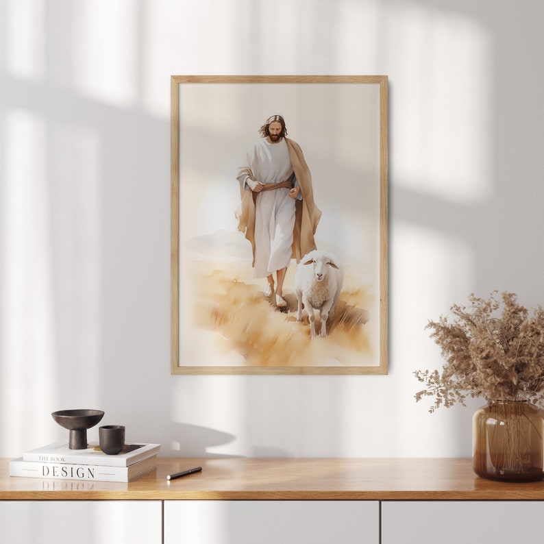 Parable of the Lost Sheep Poster by Wallency Watercolor Wall Art, Jesus ...
