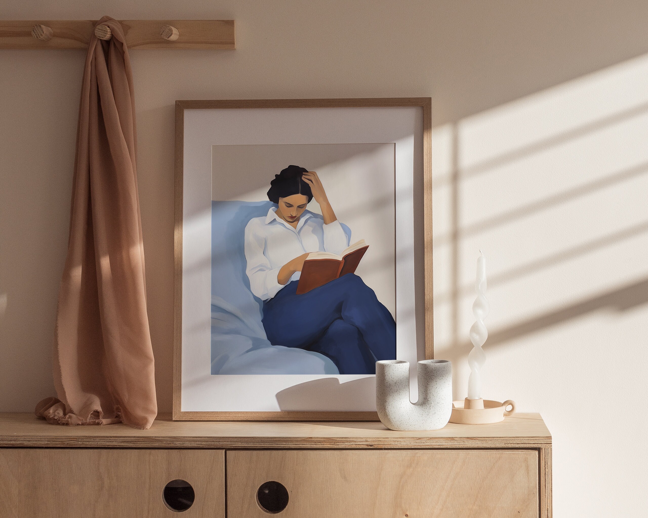 Woman Reading Gouache Painting: Book Lover Art Print - Library Wall Art ...