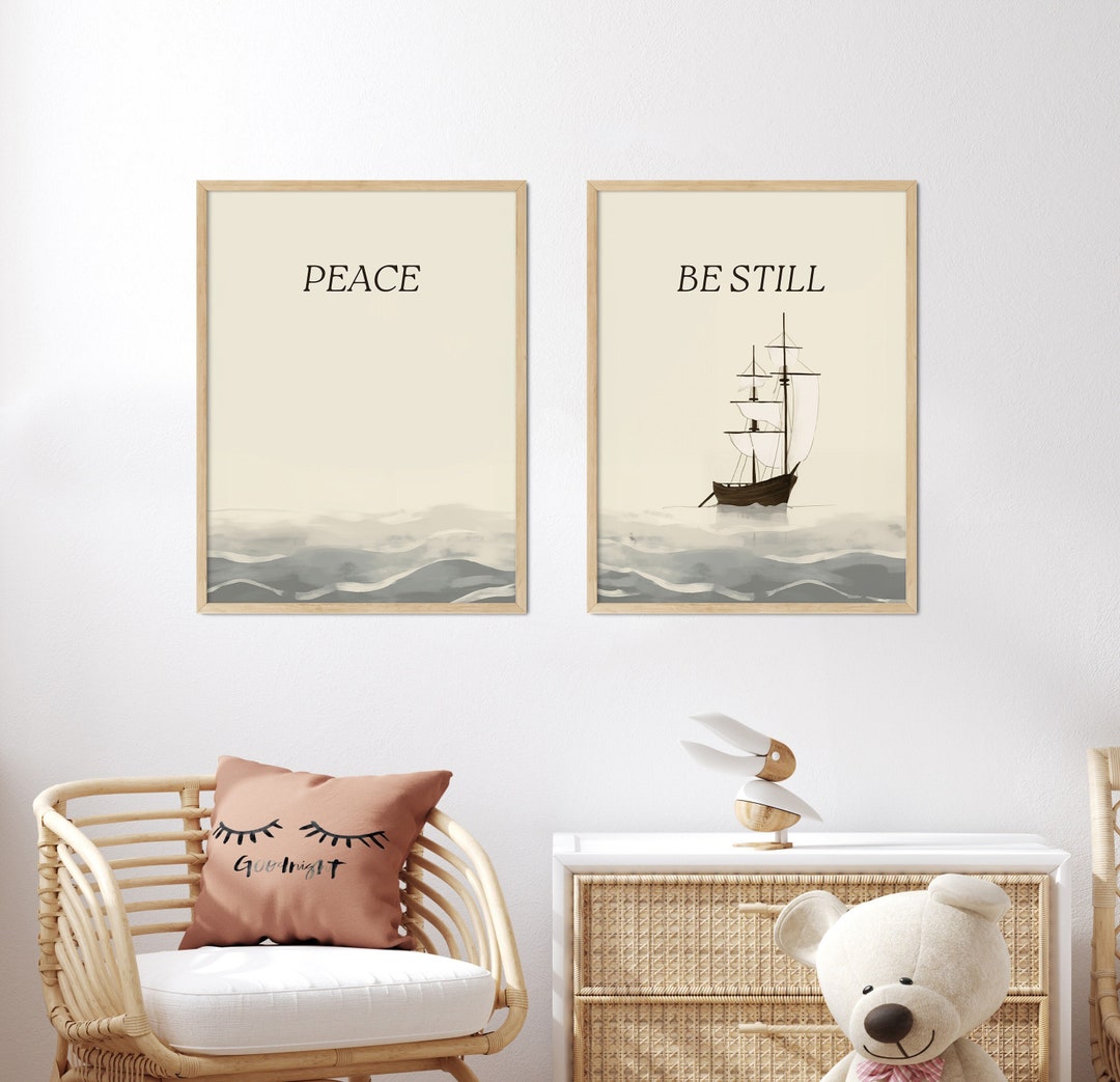 Peace Be Still Poster - Jesus Calms Storm, Minimal Beige Art, Modern ...