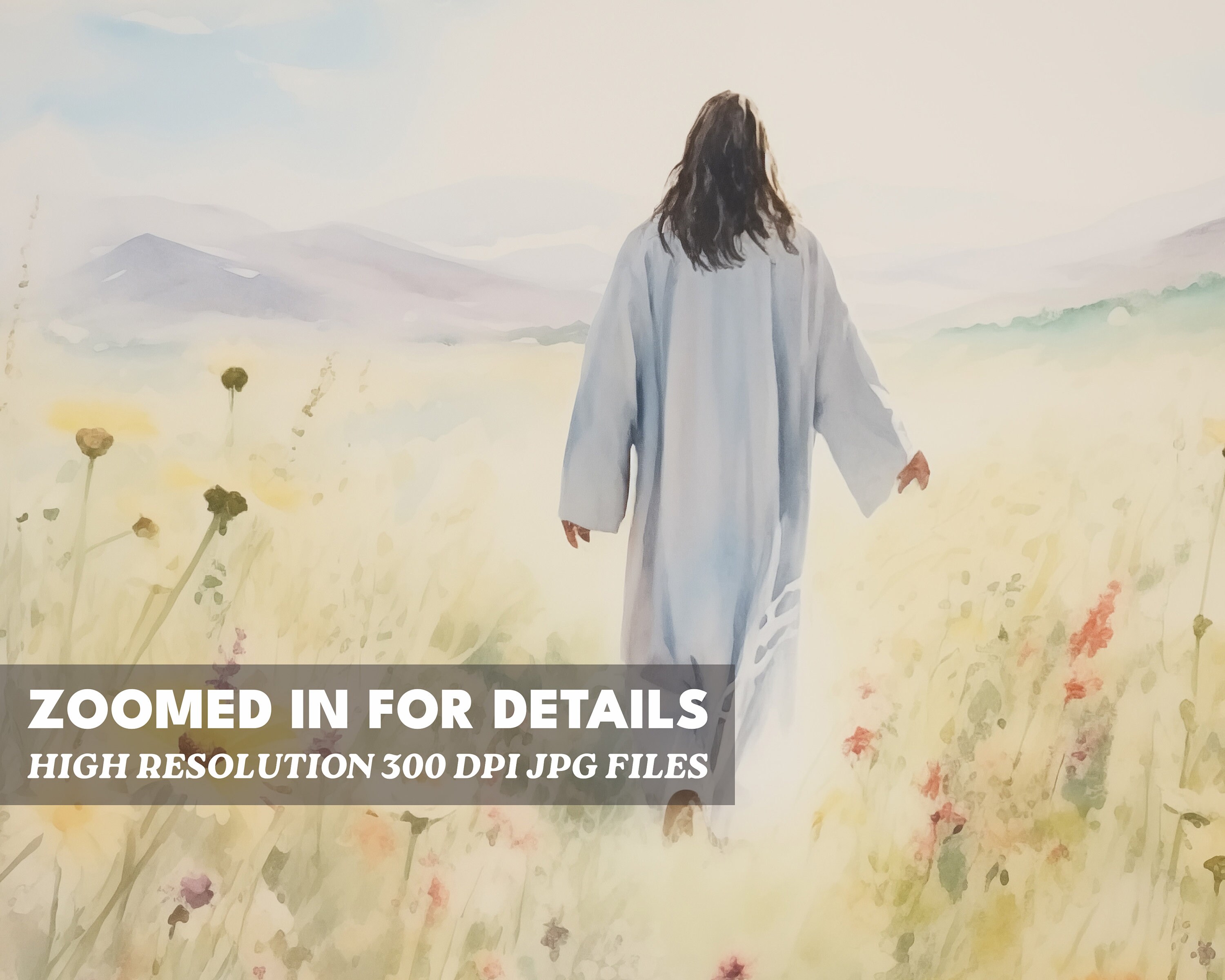Jesus Christ Walking in a Field Print, Watercolor Art Painting, Jesus ...