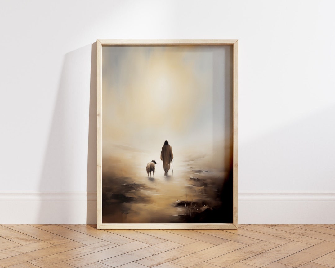 The Good Shepherd Poster, Jesus Leaves the 99 Sheep, Watercolor Bible ...