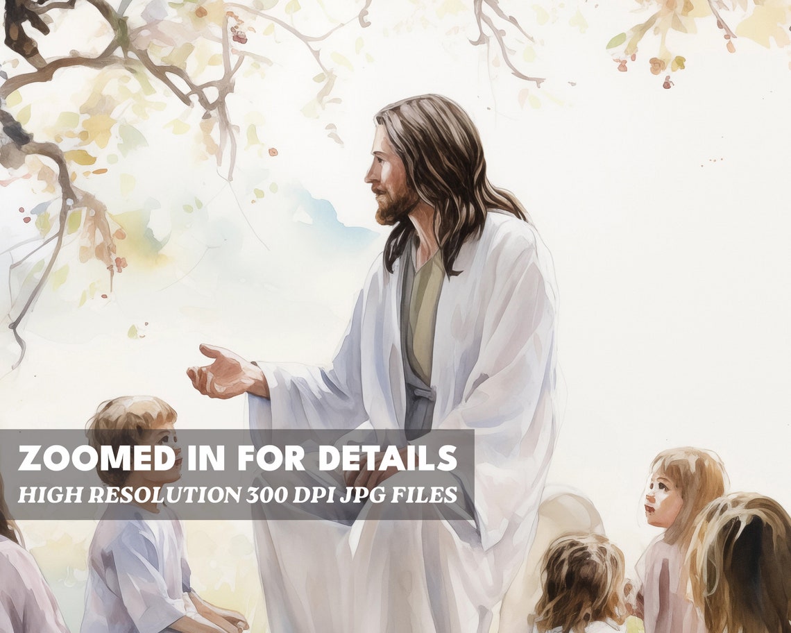 Jesus Teaching Kids Poster Watercolor Jesus Painting, Jesus Portrait ...