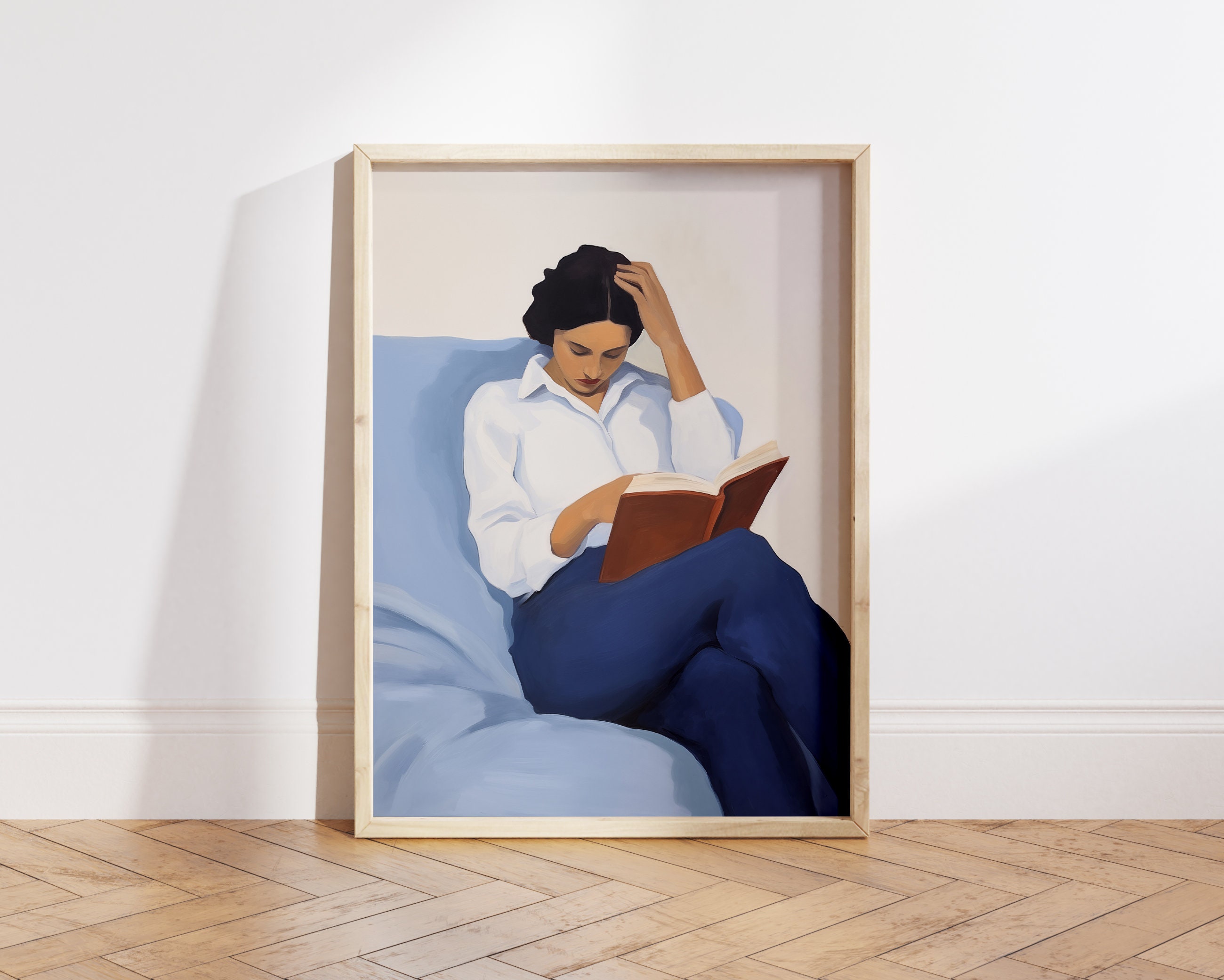 Woman Reading Gouache Painting: Book Lover Art Print - Library Wall Art ...