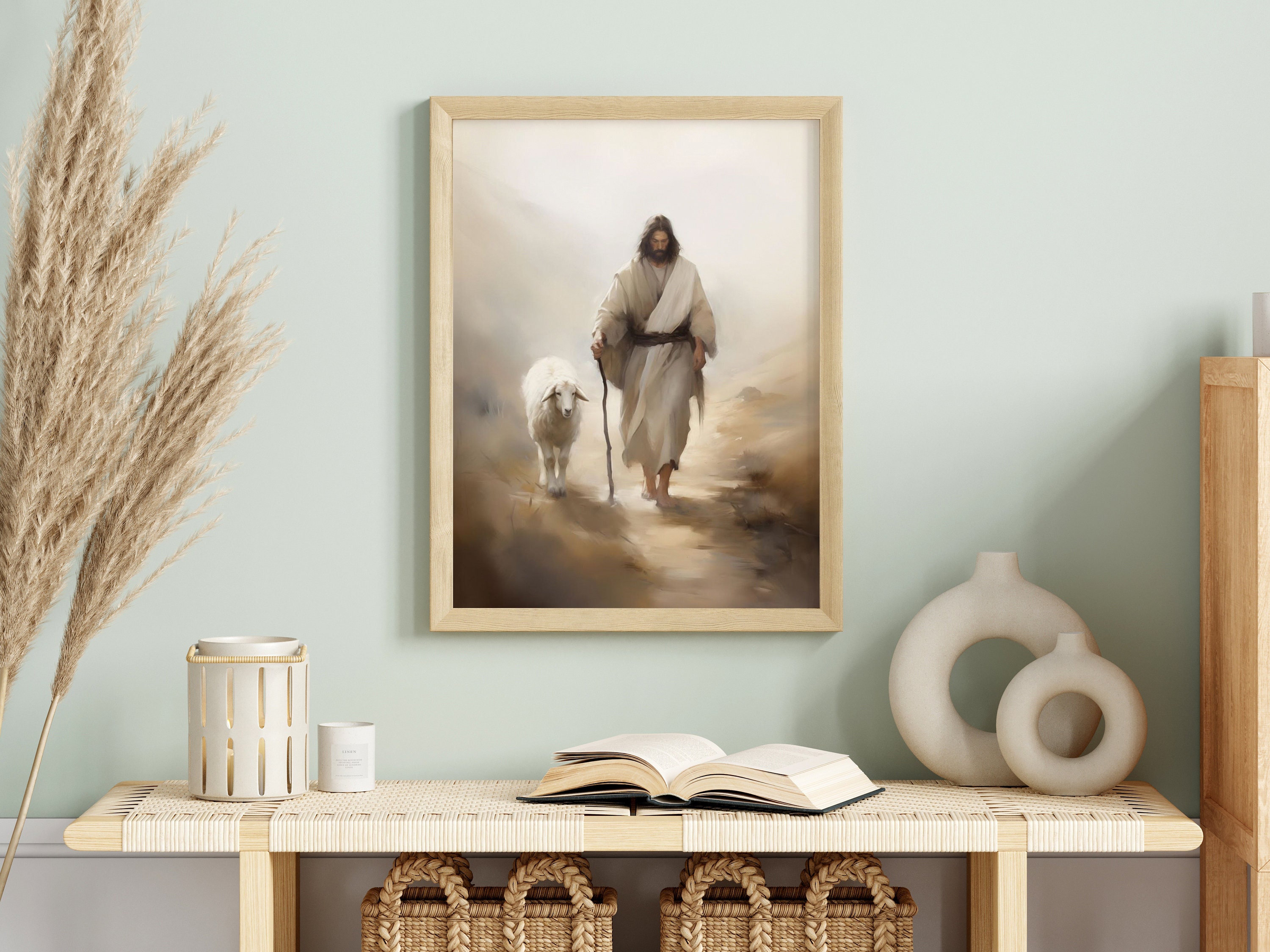 The Good Shepherd Poster, Jesus Leaves the 99 Sheep, Christian Modern ...