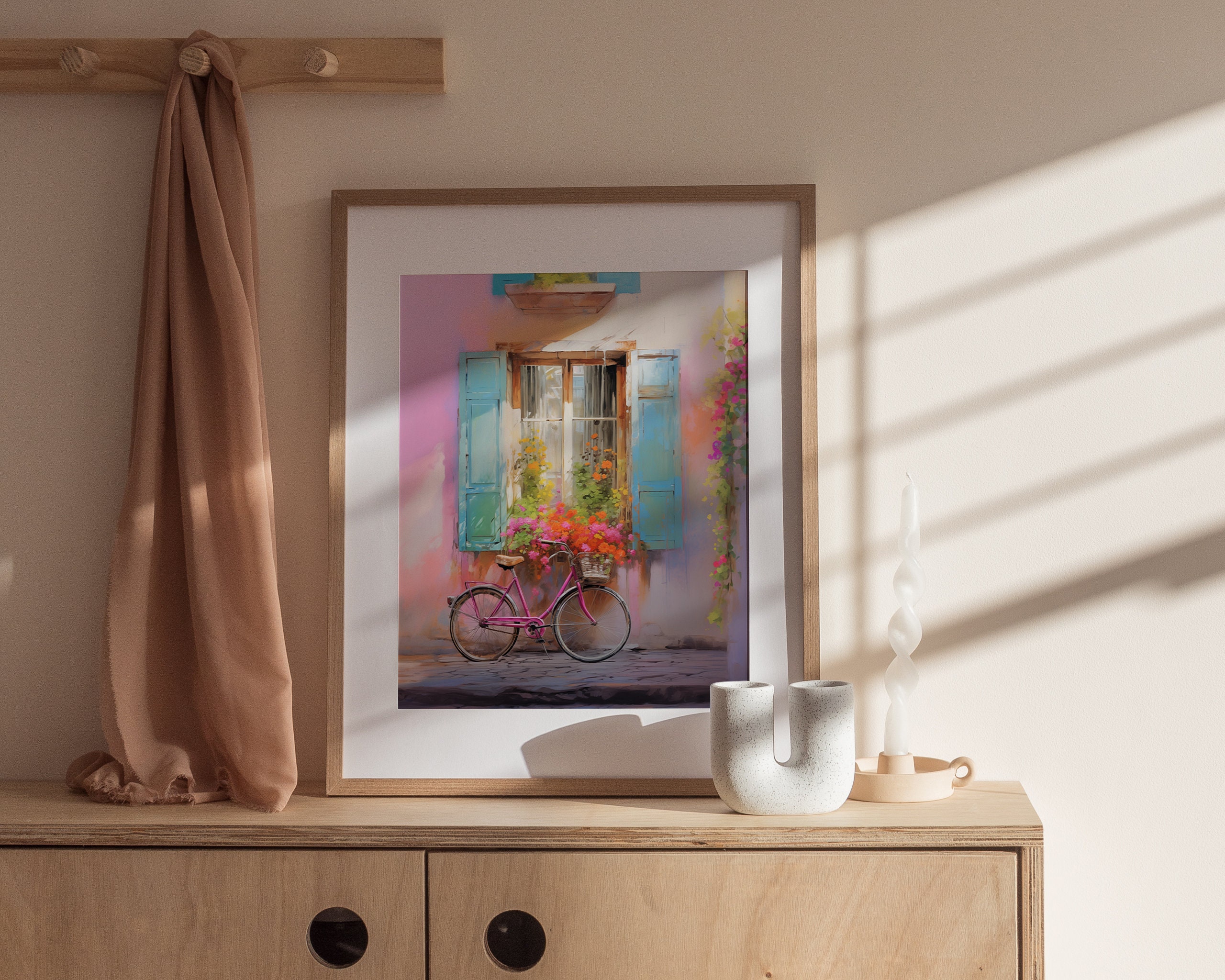 Bicycle With Flowers Basket, Bike Art Print, Vintage Bicycle Wall Art ...