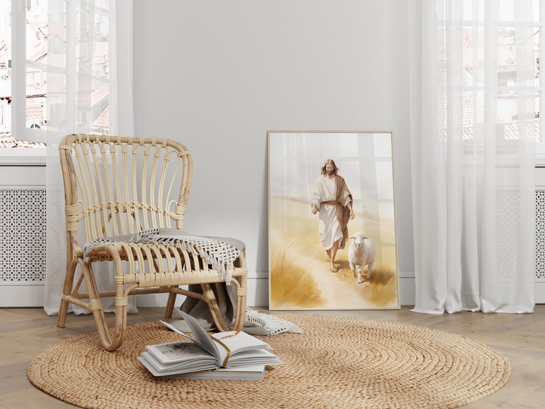 The Good Shepherd Poster, Jesus Leaves the 99 Sheep, Christian Modern ...