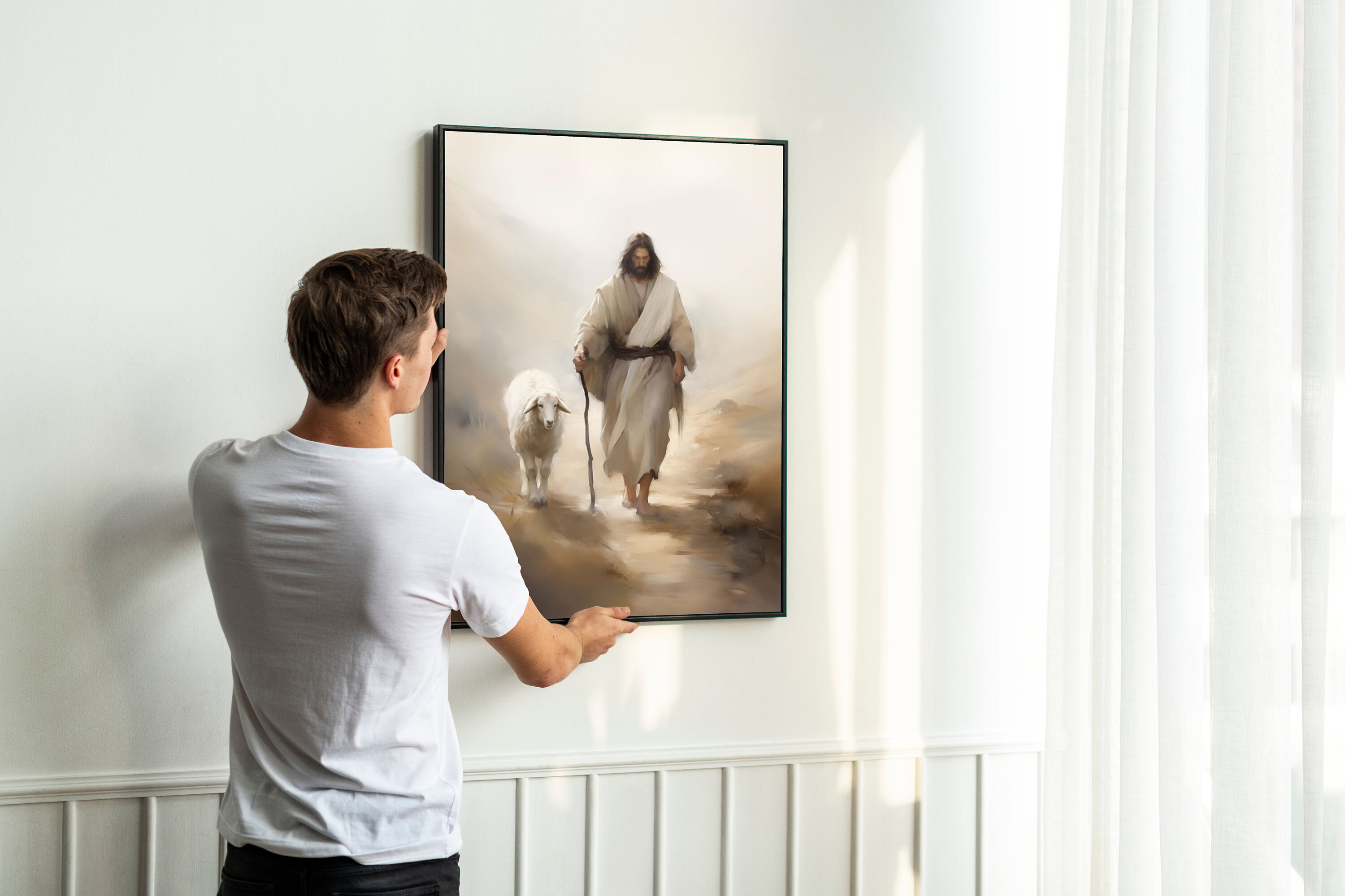 The Good Shepherd Poster, Jesus Leaves the 99 Sheep, Christian Modern ...