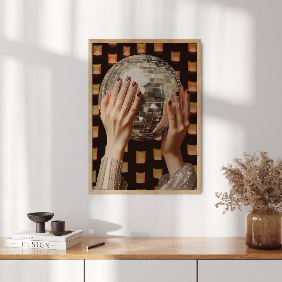 Disco Ball Art Print, Mirrorball Poster, Vintage Disco Ball Wall Art ...