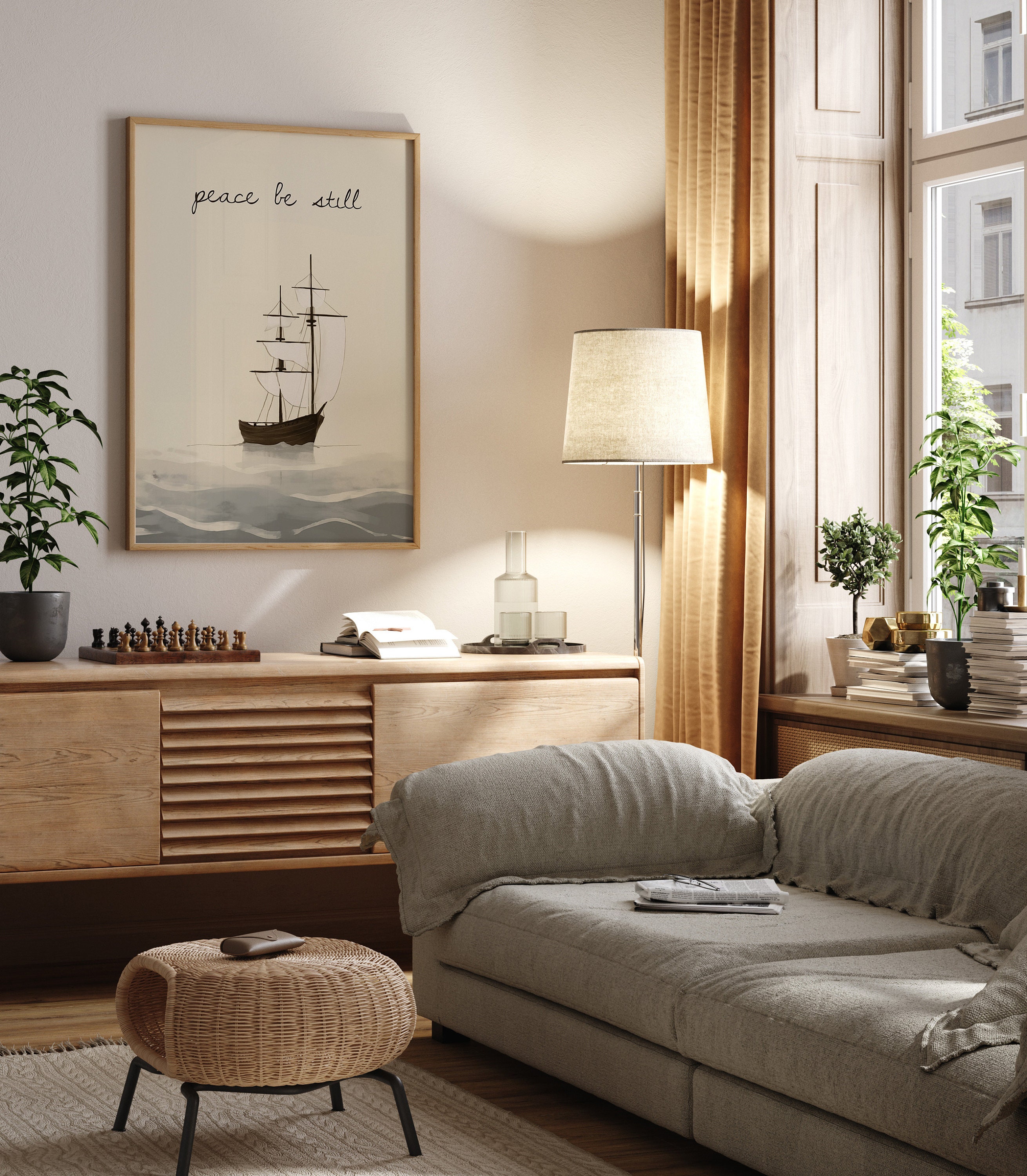 Peace Be Still Poster Jesus Calms Storm, Jesus Bible Art, Modern Boho ...