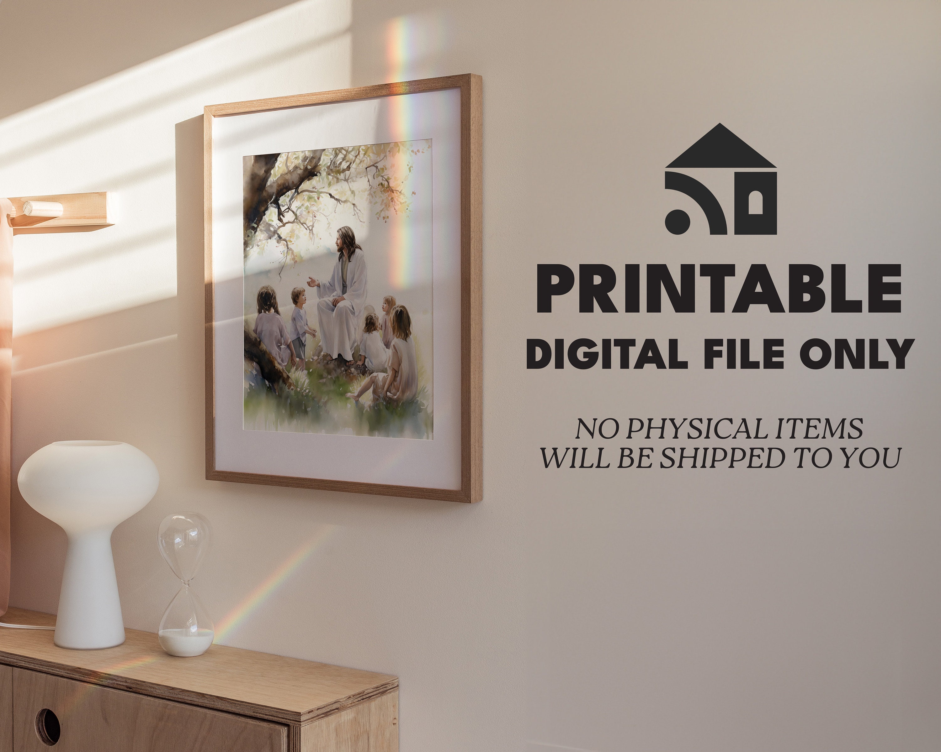 Jesus Teaching Kids Poster Watercolor Jesus Painting, Jesus Portrait ...