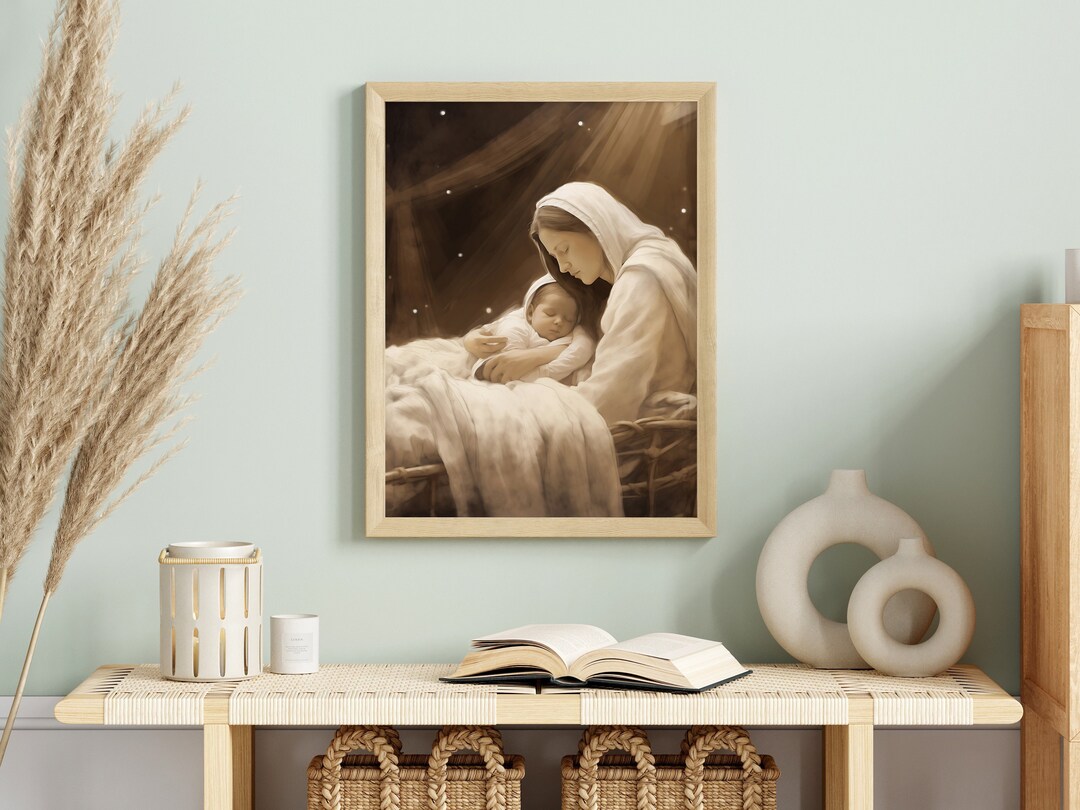 Mary and Baby Jesus Poster: Nativity Scene Watercolor Wall Art - Etsy