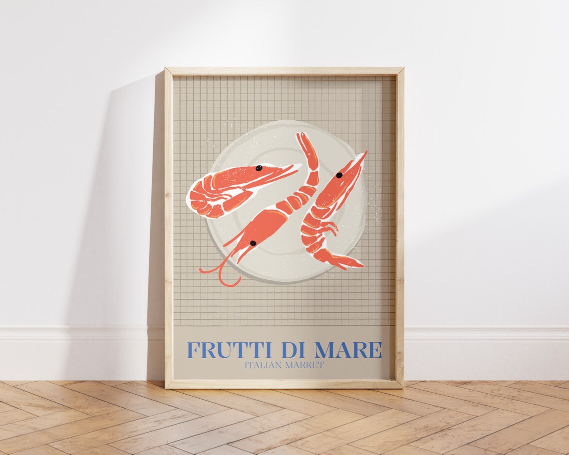 Frutti Di Mare Poster by Wallency Red Shrimp Wall Print, Minimalist ...