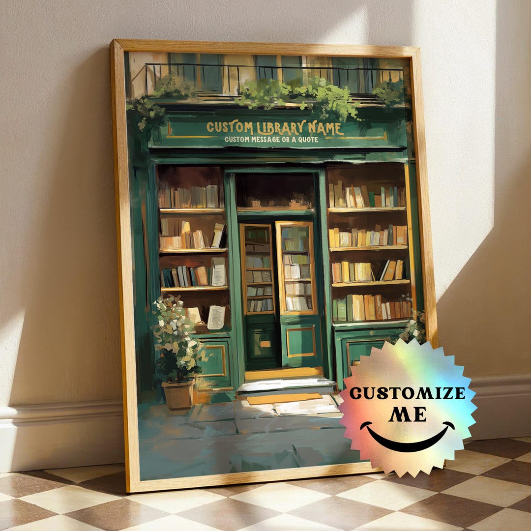 Custom Library Name Poster: Vintage Bookstore Art (digital Download) - Etsy