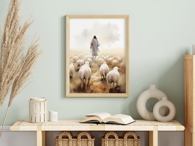 The Good Shepherd Poster, Jesus Leaves the 99 Sheep, Christian Modern ...