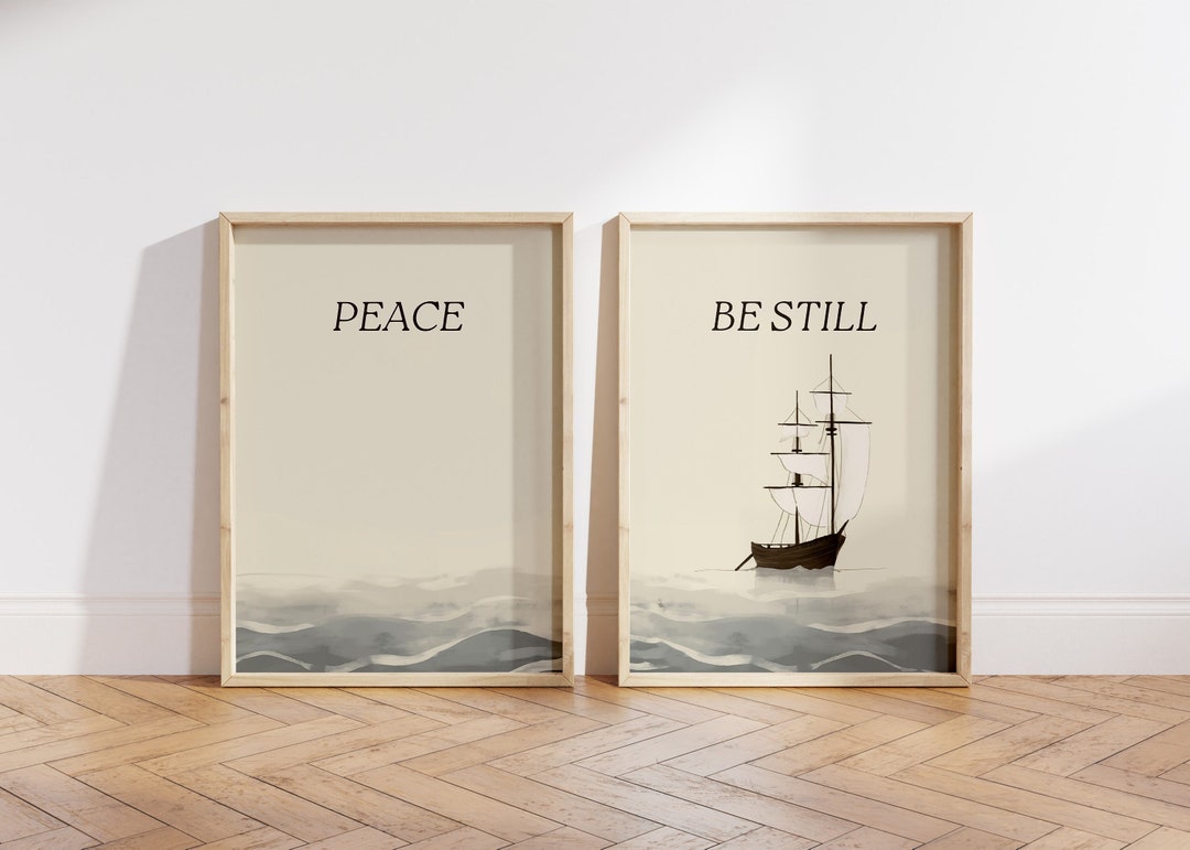 Peace Be Still Poster Jesus Calms Storm, Minimal Beige Art, Modern ...